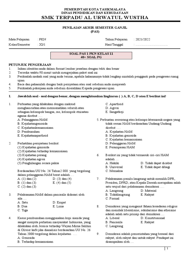 Soal PAS Kls 11 Wustha | PDF