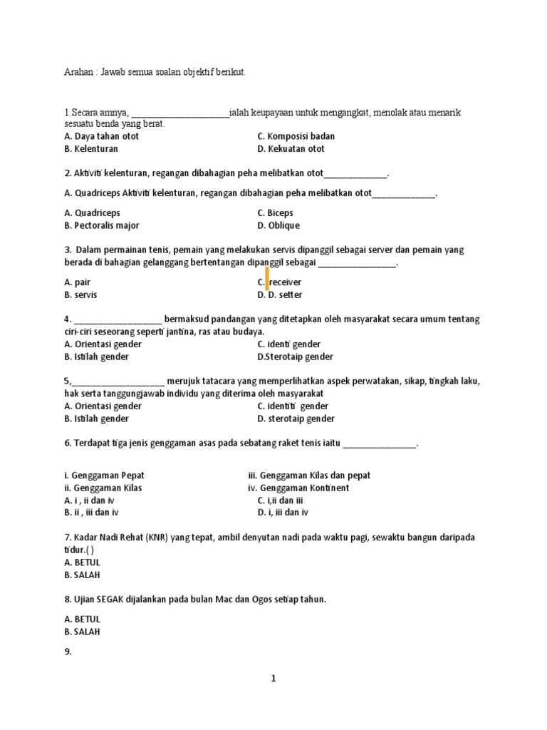 Soalan PJK Ting 3 2021 | PDF | Kesehatan Holistik