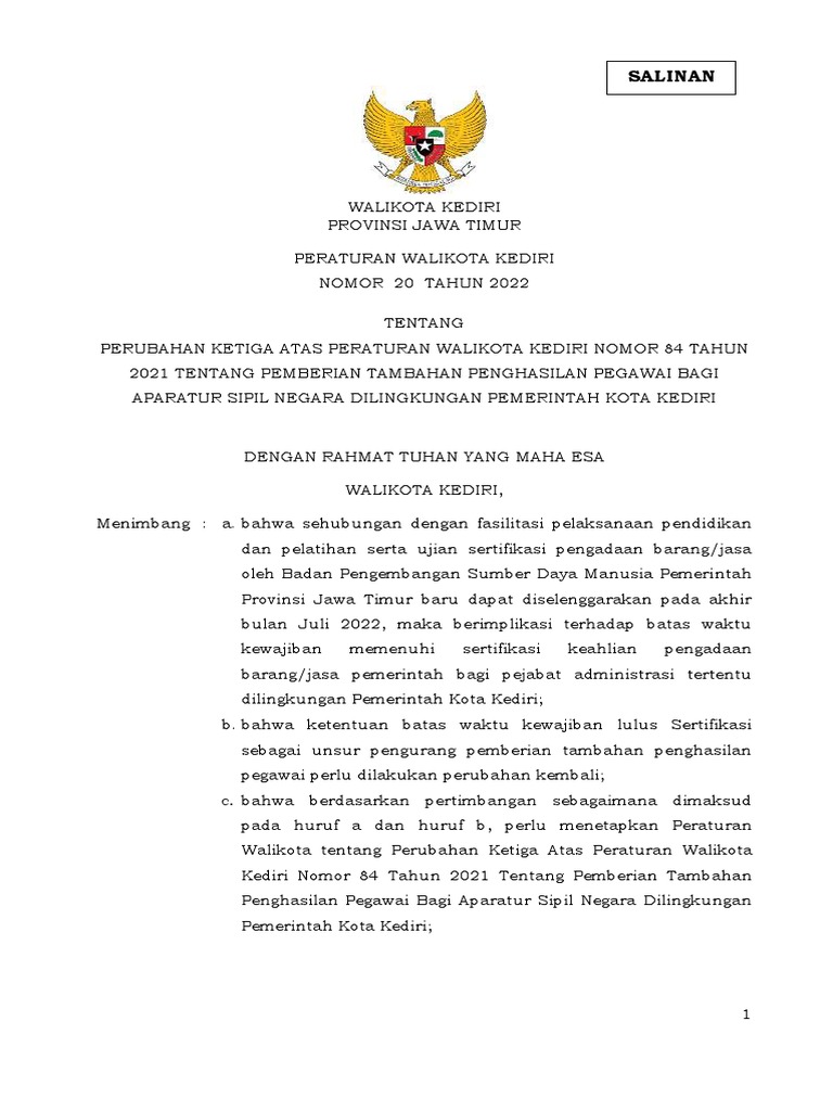 20 PERWAL Perubahan Ketiga Atas PERWAL Nomor 84 Tahun 2021 TTG ...