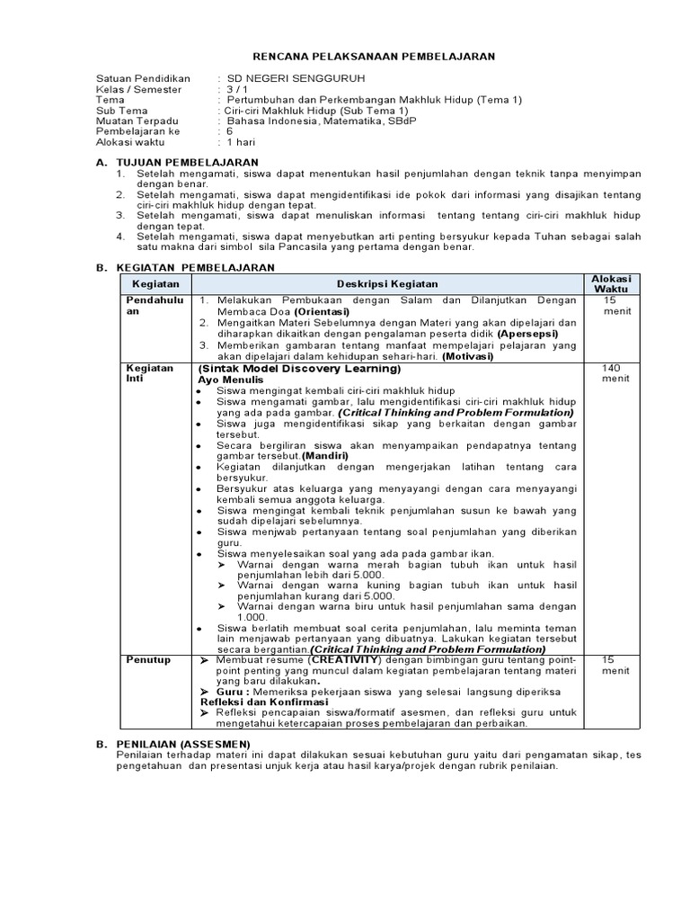 Rencana Pelaksanaan Pembelajaran: (Sintak Model Discovery Learning) | PDF