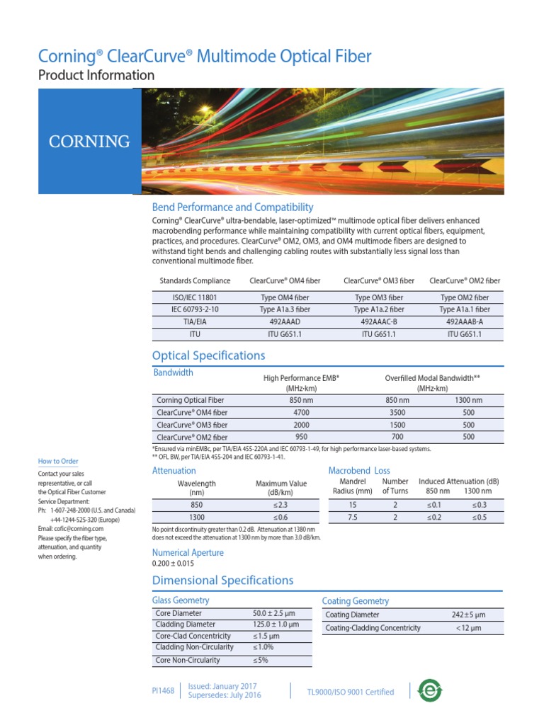 Spec Fiber - CORNING - Multi Mode G50 | PDF | Optical Fiber ...