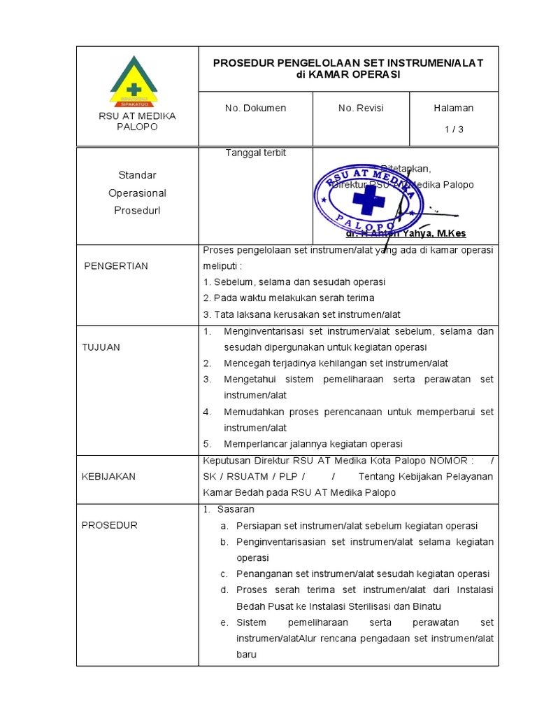 Prosedur Pengelolaan Alat Operasi RSU Palopo | PDF | Sains & Matematika