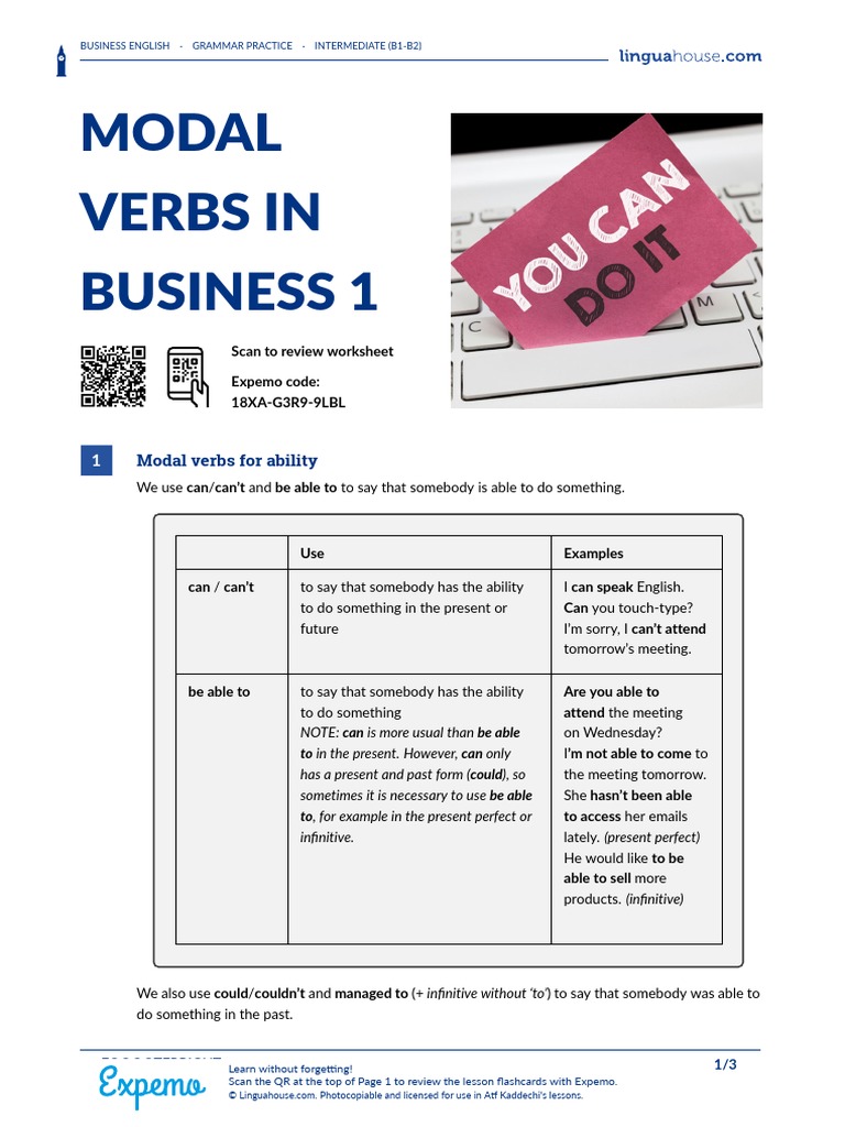 Modal Verbs in Business 1 British English Student Ver2 | PDF | Verb ...