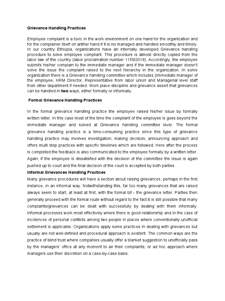 Grevance Handling Fisrst Draft | PDF | Employment | Business