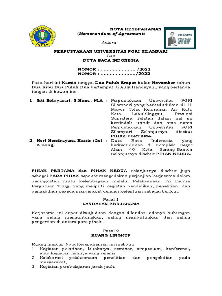 Mou Prodi Duta Baca | PDF