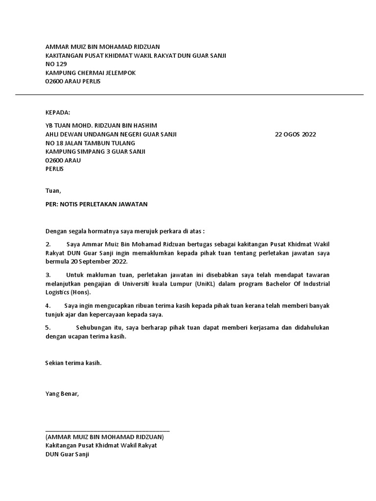 Notis Letak Jawatan Pkwrgs Muiz Pdf