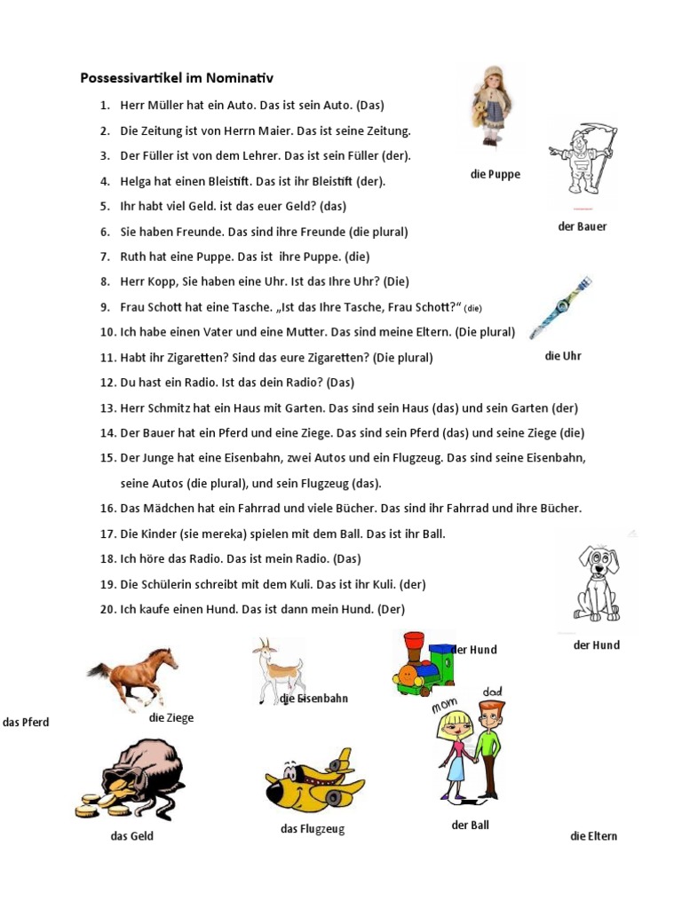 Possessivartikel Possessivpronomen Im Nominativ Arbeitsblatter 61558 ...
