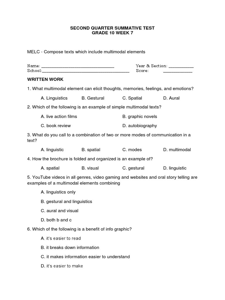 Eng10-Q2-Summative-Test-Week7 Compose Texts Which Include Multimodal ... Eng10-Q2-Summative-Test-Week7 Compose Texts Which Include Multimodal ...