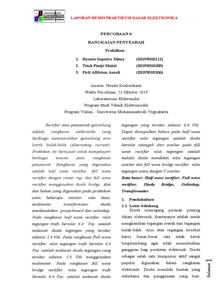 Percobaan 6 Rangkaian Penyearah | PDF