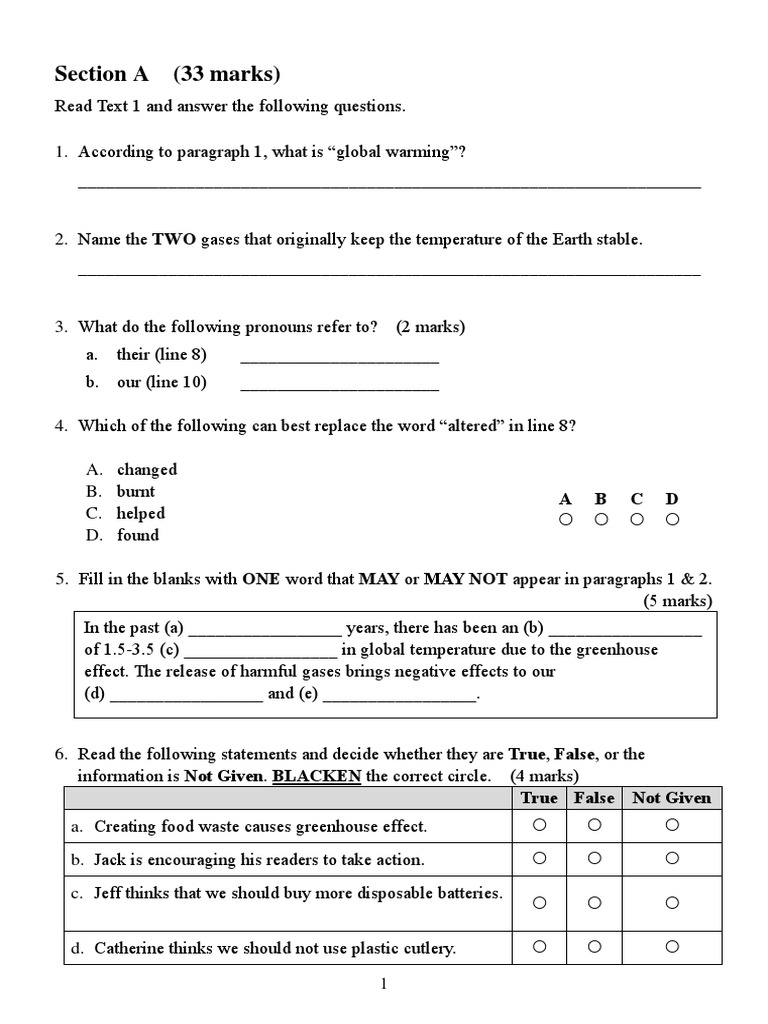 Global warming exam questions | PDF | Greenhouse Effect