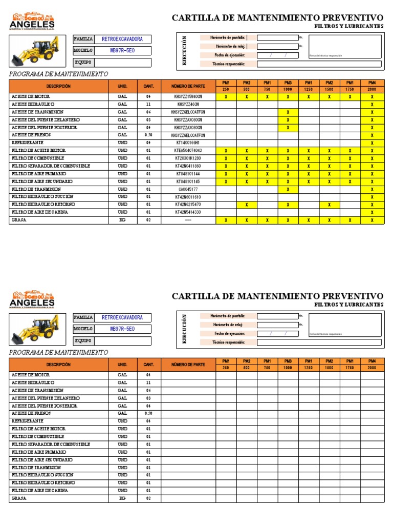Cartilla de Mantenimiento - Retroexcavadora Komatsu WB97R-5E0 | PDF | Tecnologías automotrices ...
