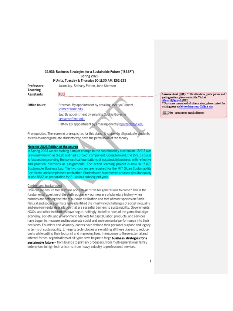 Syllabus 2023 - DRAFT v20221128 | PDF | Sustainability | Life Cycle Assessment