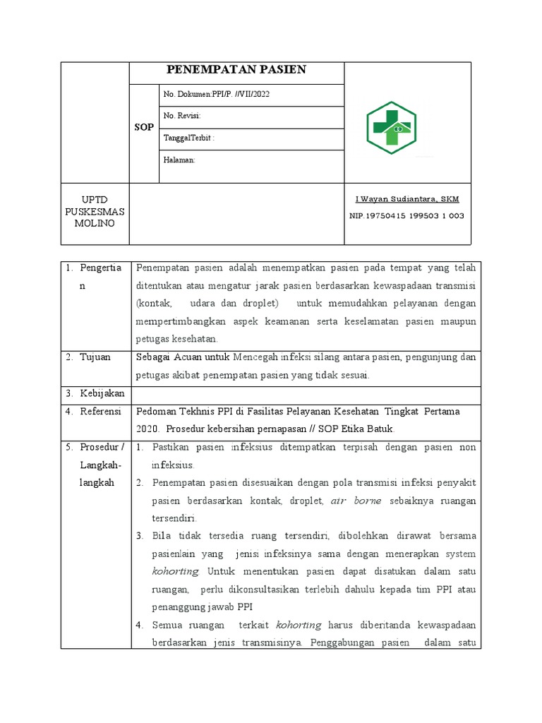Sop Penempatan Pasien | PDF | Sains & Matematika