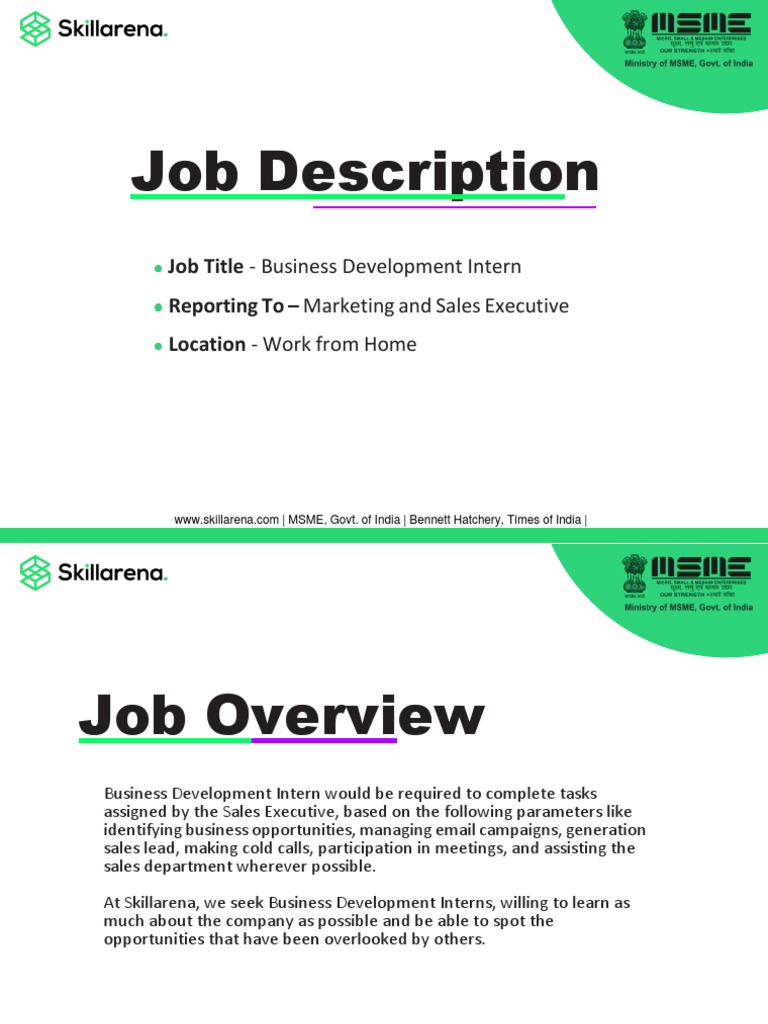 JD - Sales Intern | PDF | Sales | Marketing