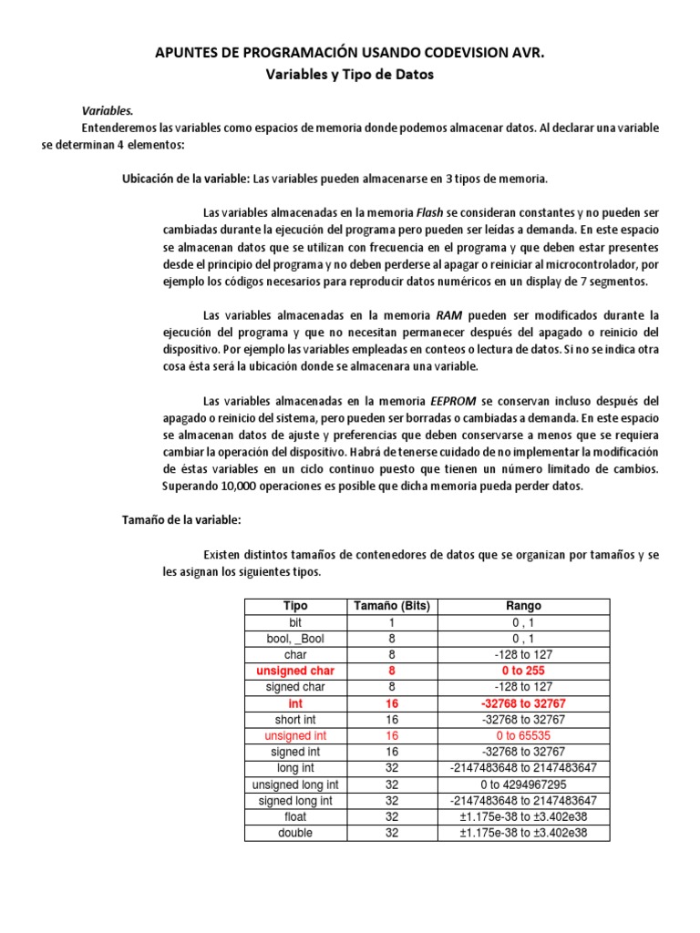 Apuntes de Programación Usando Codevision Avr. Variables y Tipo de ...