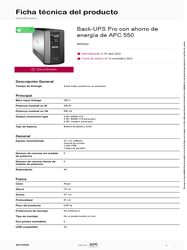 Back-UPS Pro - BR550GI | PDF | Ingenieria Eléctrica | Bienes manufacturados