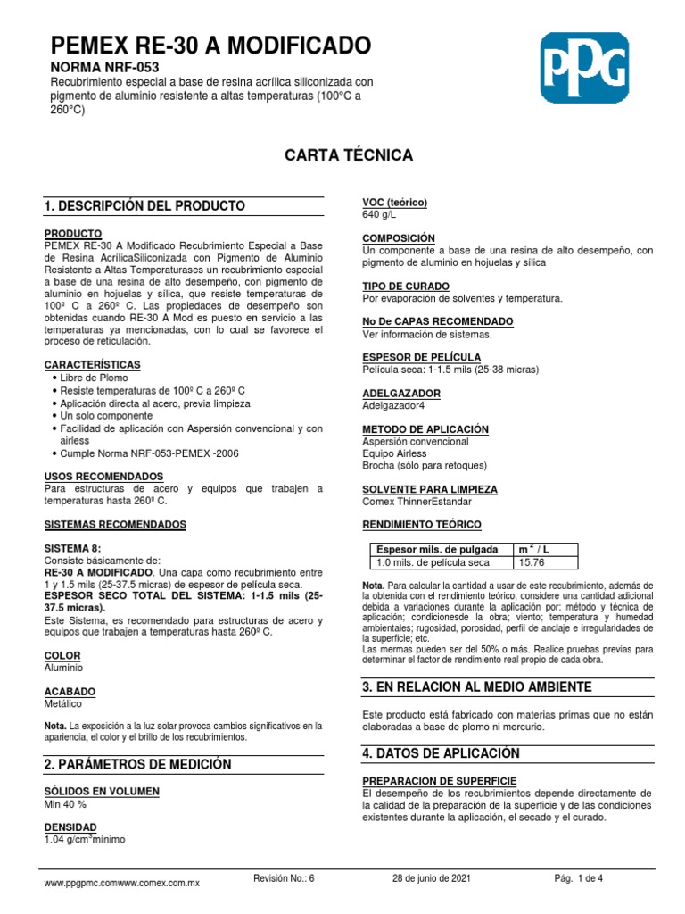 Pemex Re-30 A Modificado 30 A Modificado: Carta Técnica | PDF ...