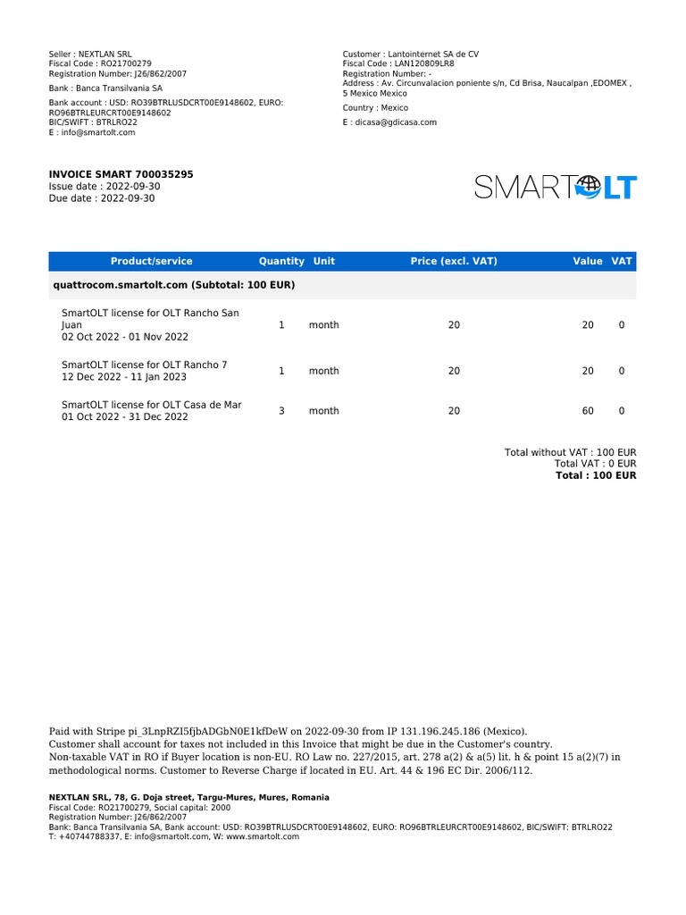SmartOLT Invoice 2022 Sep 30 SMART700035295 | PDF | Invoice | Value Added Tax