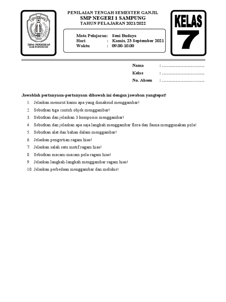 Soal Pts SMT 1 20212022 | PDF