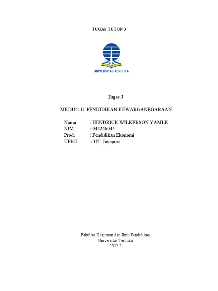 Tugas 3 Tuton Mkdu4111 | PDF | Ilmu Sosial