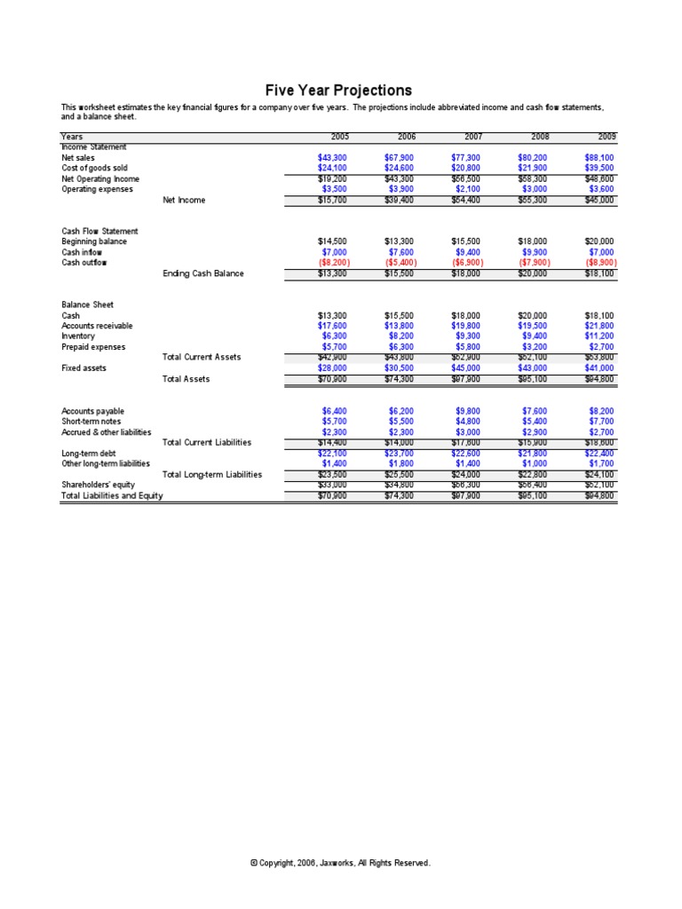 Company Five Year Projection | PDF | Balance Sheet | Financial Services