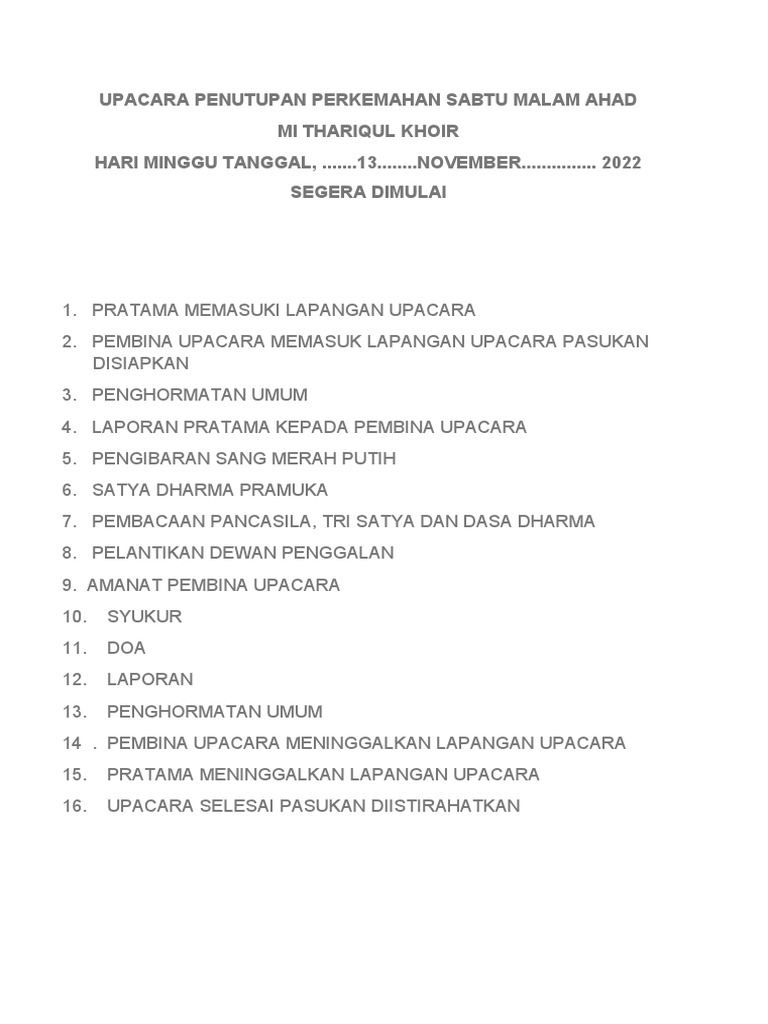 Teks Upacara Penutupan Persami Ralat | PDF