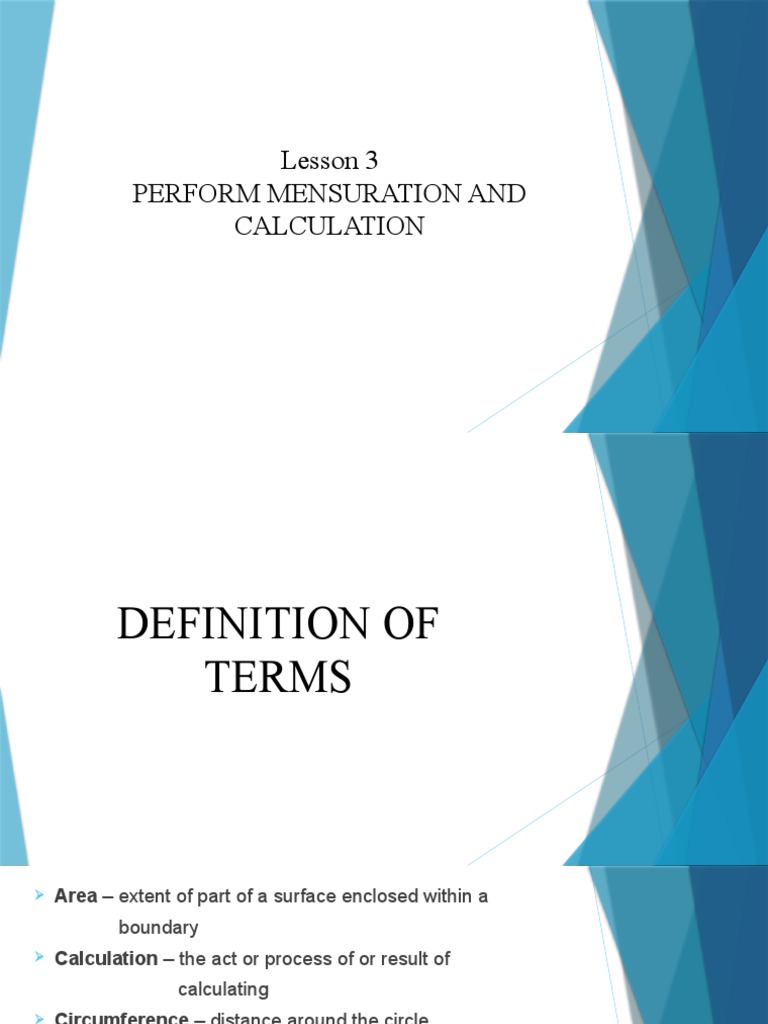 Lesson 3 Perform Mensuration And Calculation Pdf Area Mathematics