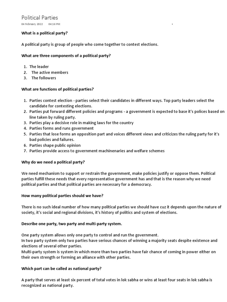 Political Parties 1 | PDF | Political Parties | Elections