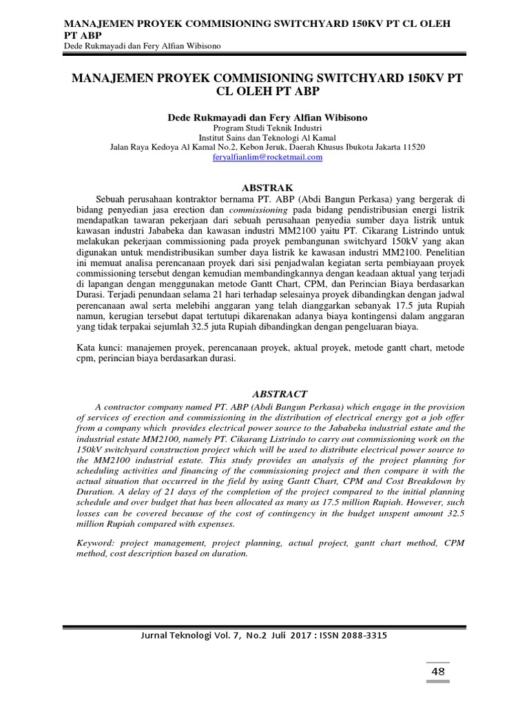 Manajemen Proyek Switchyard 150kV | PDF
