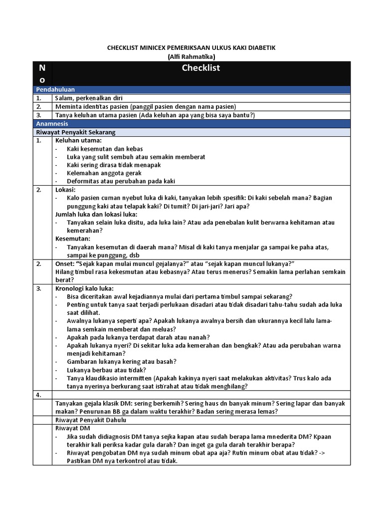 Checklist Minicex Pemeriksaan Ankle Brachial Index | PDF