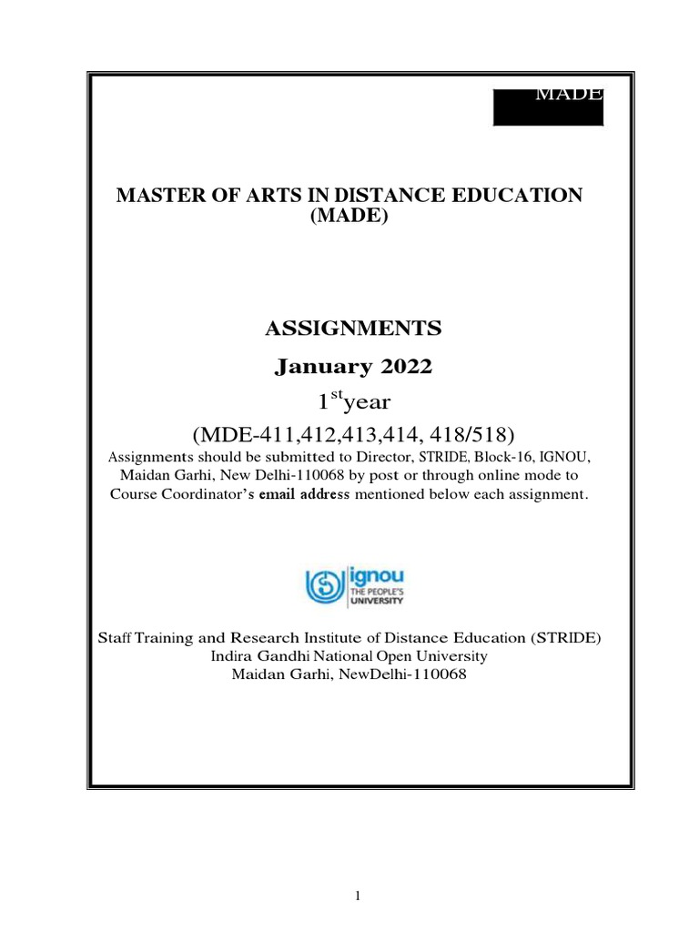 MADE Assignments Guidelines 2022 | PDF | Distance Education ...