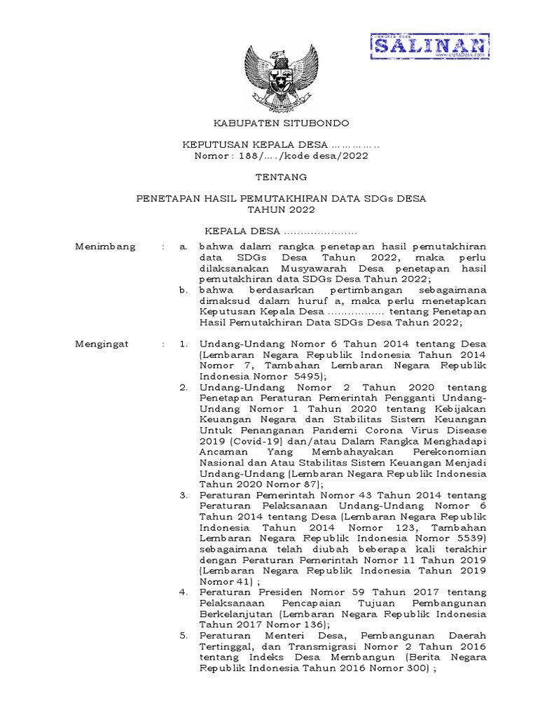 2022 - SK Penetapan Data SDGs Desa | PDF