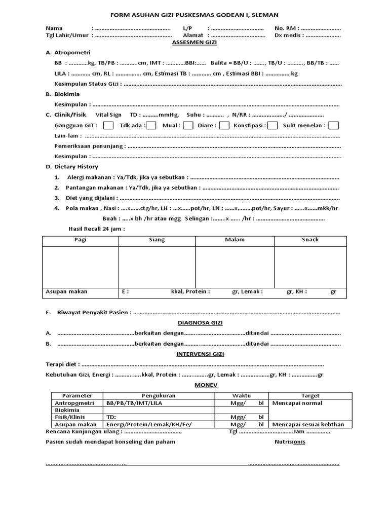 Form Asuhan Gizi | PDF