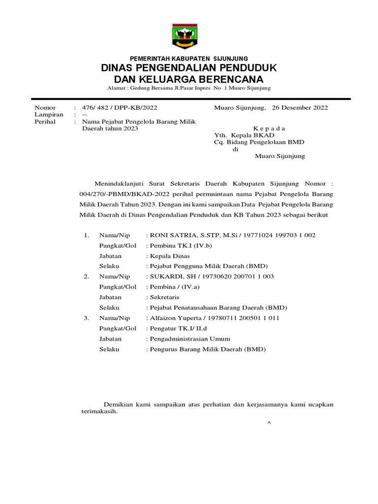 Surat Usulan Data Pejabat BMD 2023-3 | PDF