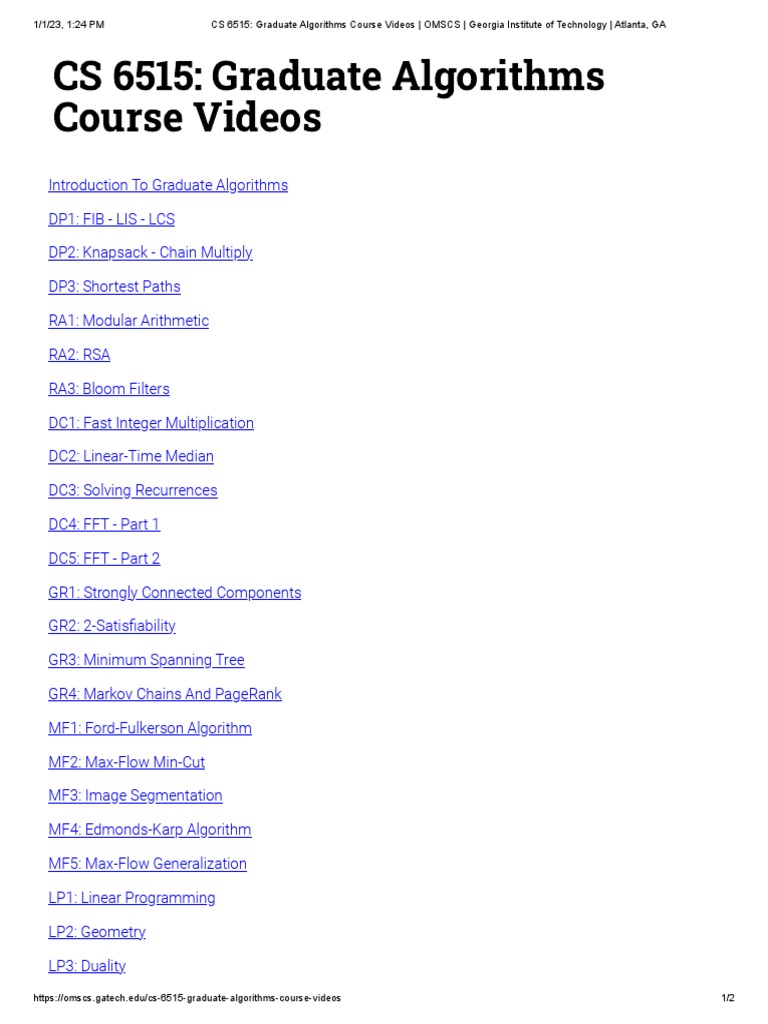 CS 6515 - Graduate Algorithms Course Videos - OMSCS - Georgia Institute ...