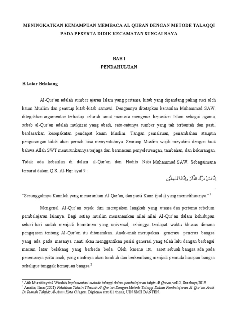 Meningkatkan Kemampuan Membaca Al Quran Dengan Metode Talaqqi Pada Peserta Didik Kecamatan ...