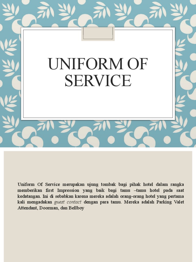UNIFORM OF SERVICE (Praktik 2) | PDF | Home | Hospitality Industry