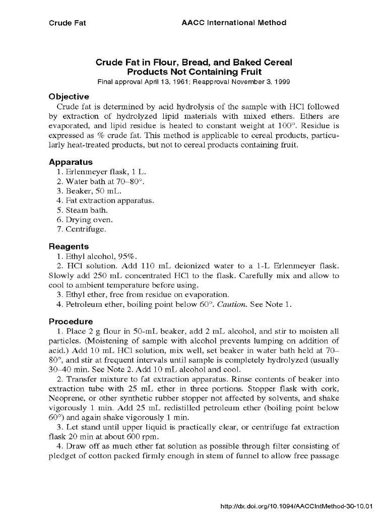 AACC Method - FAT in Bread | PDF