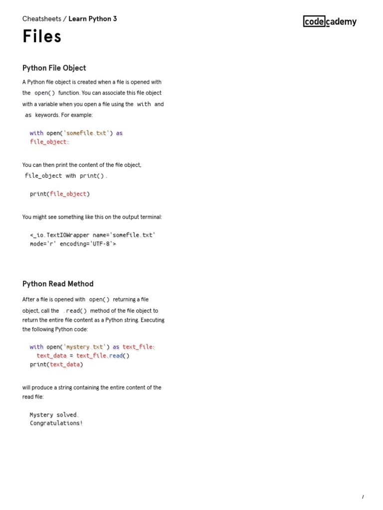 Files Cheatsheet | PDF | Parameter (Computer Programming) | Comma Separated Values
