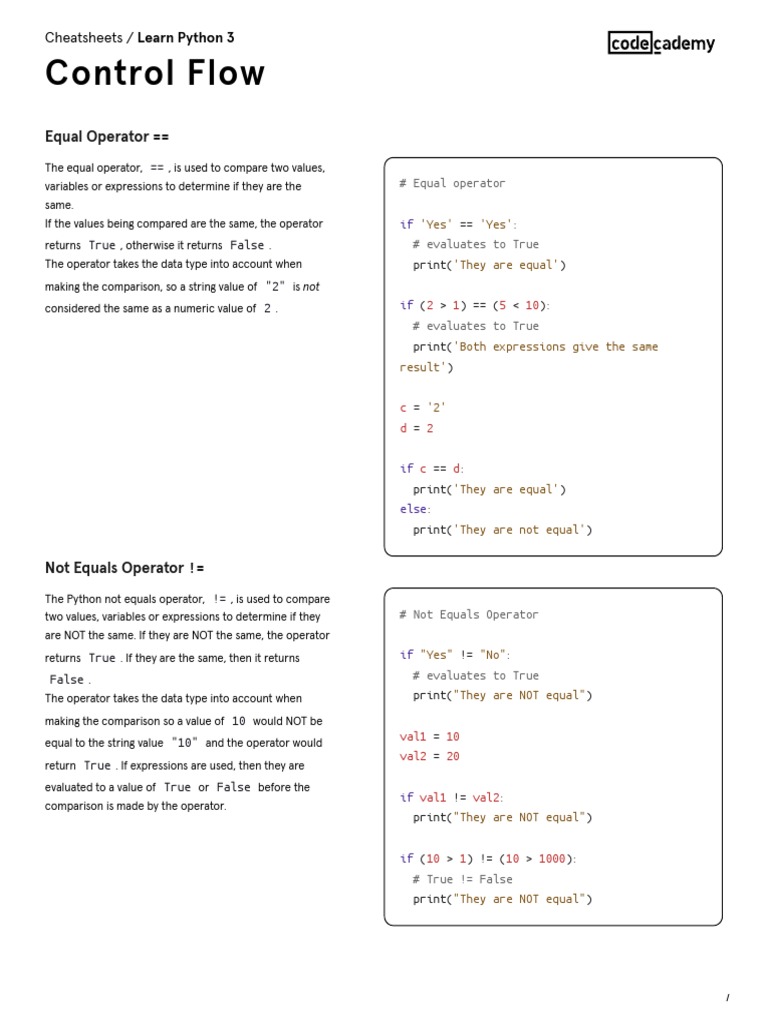 Control Flow Cheatsheet | PDF | Boolean Data Type | Computer Science