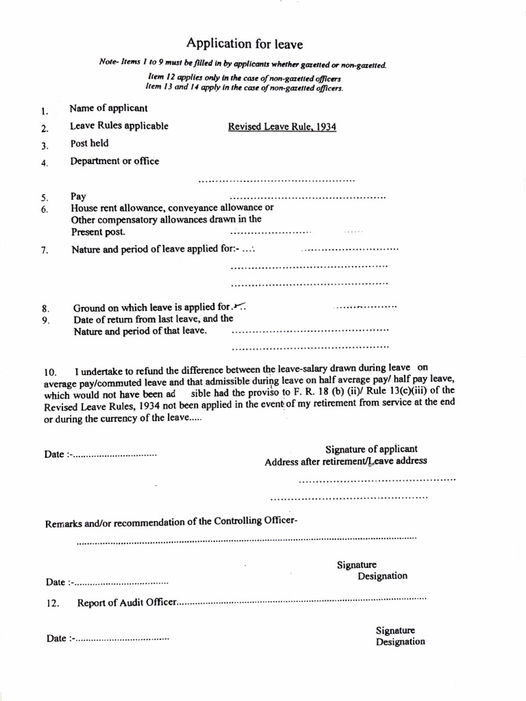 Application For Leave Under Assam | PDF