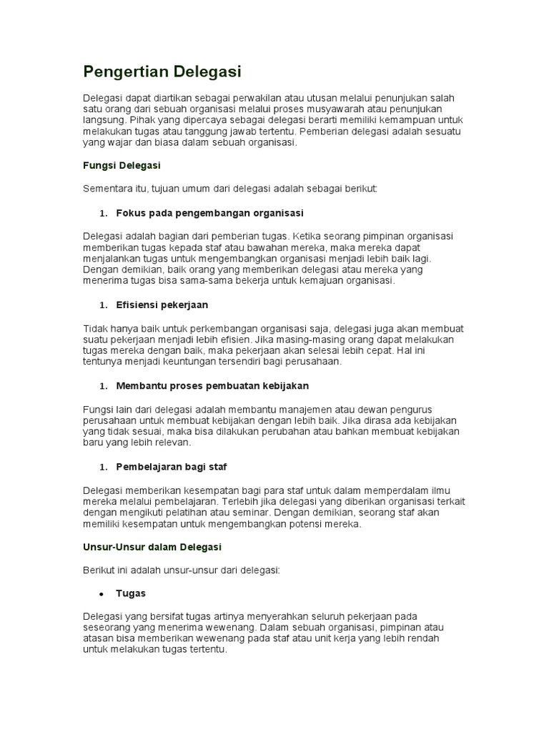 Pengertian dan Fungsi Delegasi dalam Organisasi | PDF