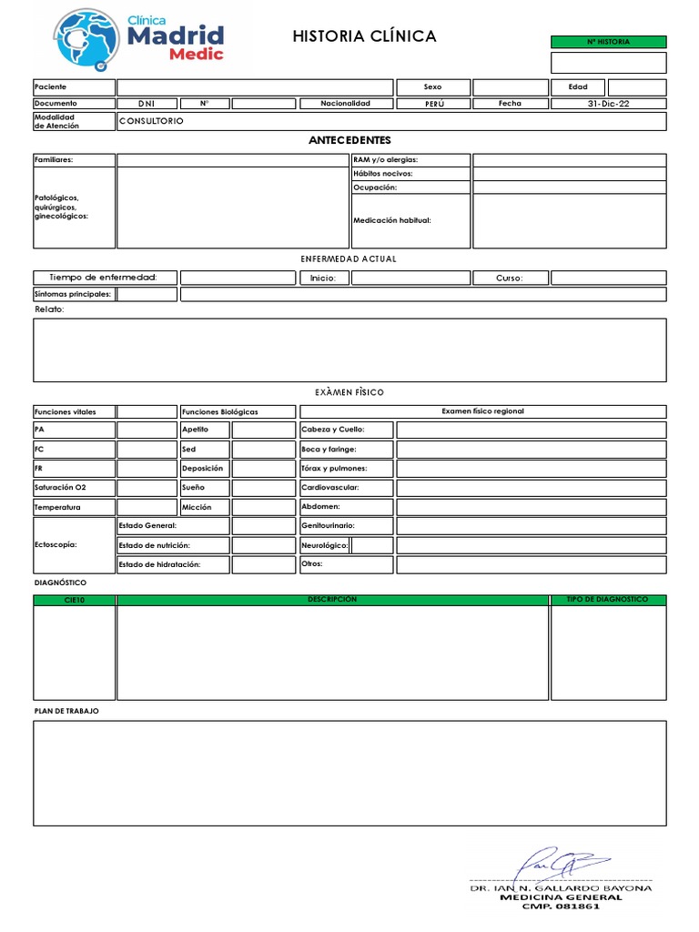 Formatos Médicos Madrid Medic - Dr. Ian Gallardo | PDF