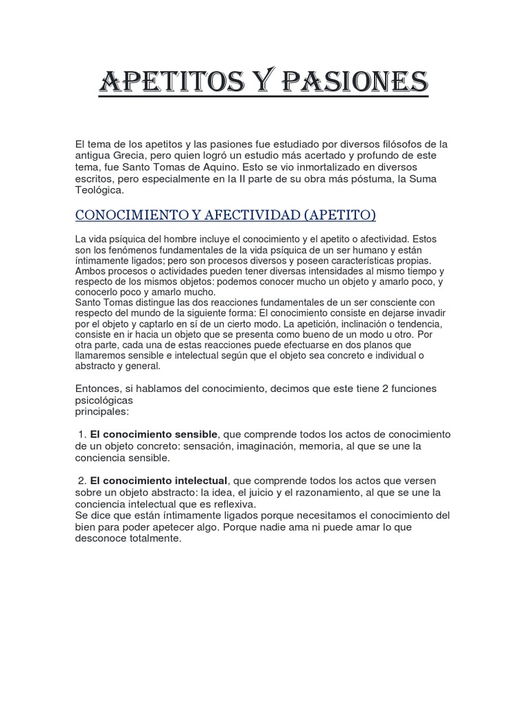 Apetitos y Pasiones | PDF | Amor | Conocimiento