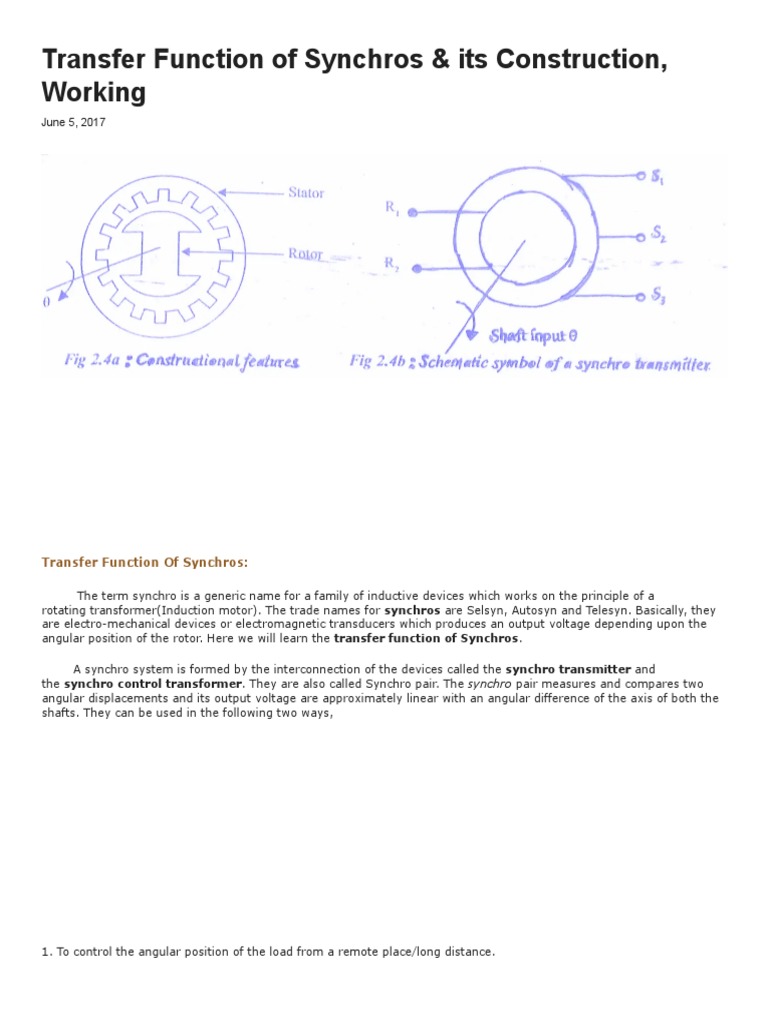 Transfer Function of Synchros & Its Construction, Working - Electrical ...