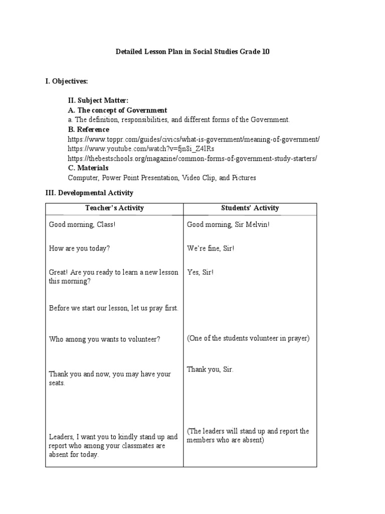 Government Concepts Lesson Plan | PDF | Lesson Plan | Government
