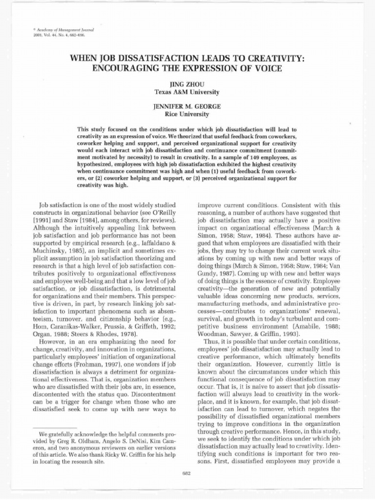 When Job Dissatisfaction Leads To Creativity Encouraging The Expression ...