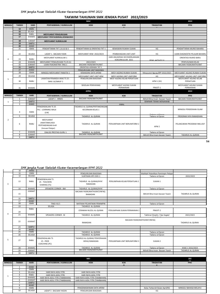 1.2 Takwim - SMKJP (2022 23) | PDF