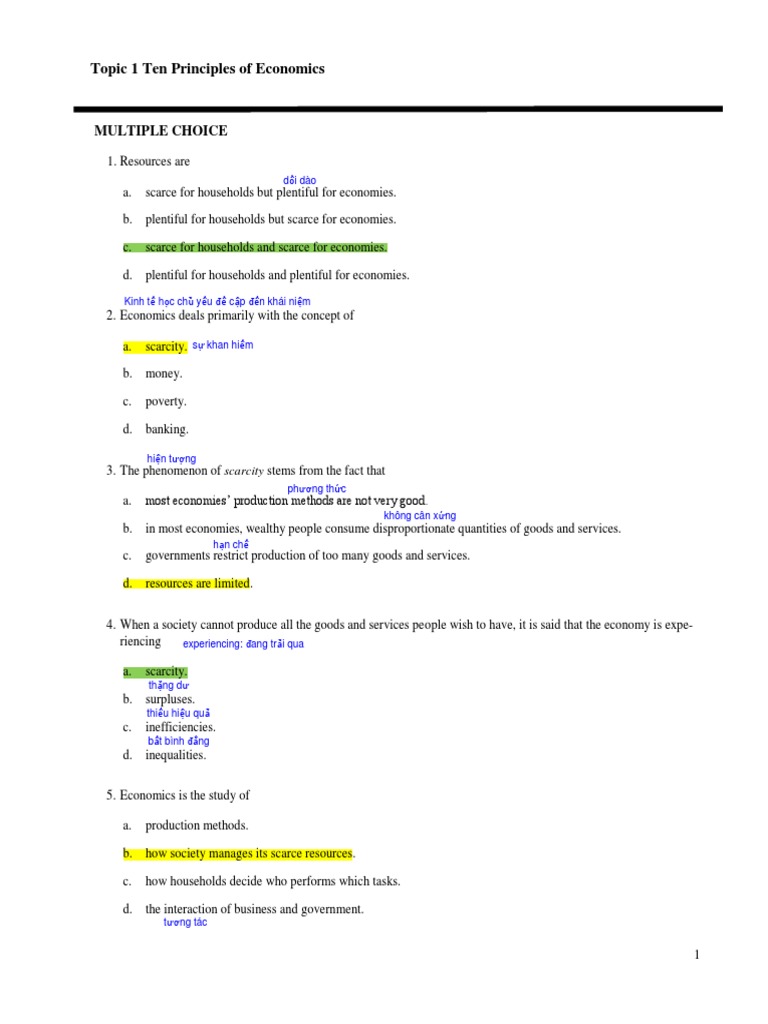Exercise With Key of Ten Principles of Economics | PDF | Cost Of Living ...