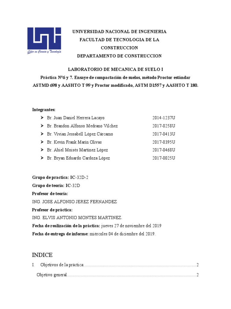 Practica 6-PROCTOR STANDAR | PDF | Agua | Densidad